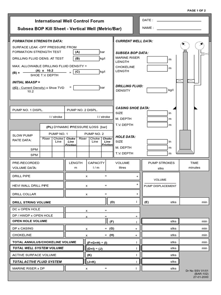 International Well Control Forum Subsea BOP Kill Sheet - Vertical Well ...