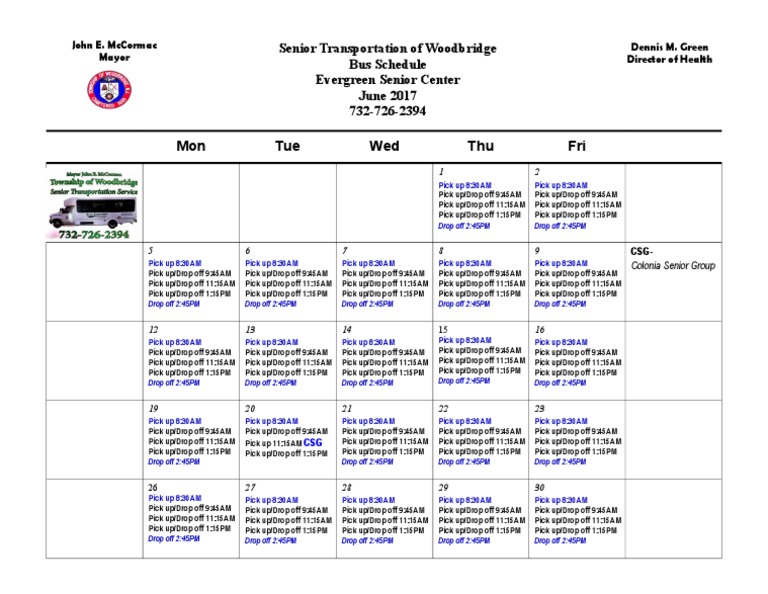 Senior Transportation Bus Schedule | PDF