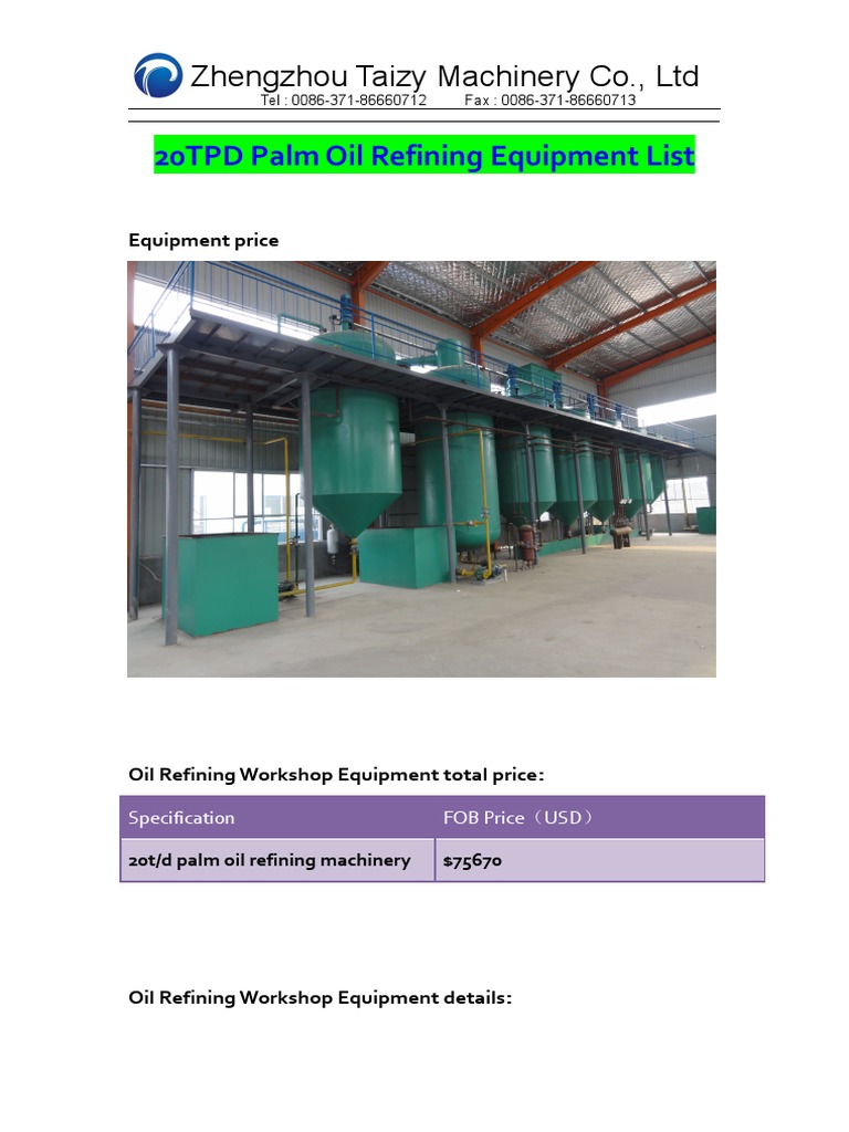 20TPD Oil Refining Equipment List | PDF | Pump | Mechanical Engineering