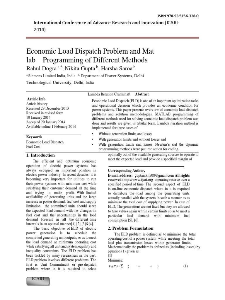 Economic Load Dispatch Problem and Mat Lab Programming of Different Methods | PDF | Mathematical ...