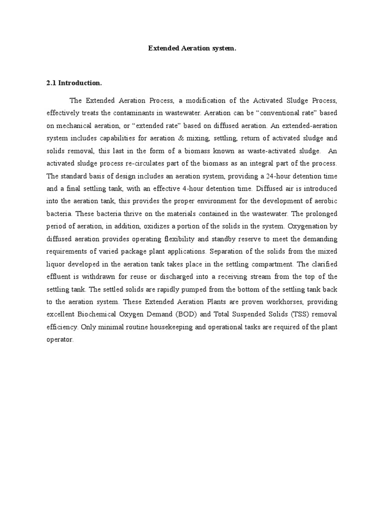 Extended Aeration System | PDF | Sewage Treatment | Industrial Processes