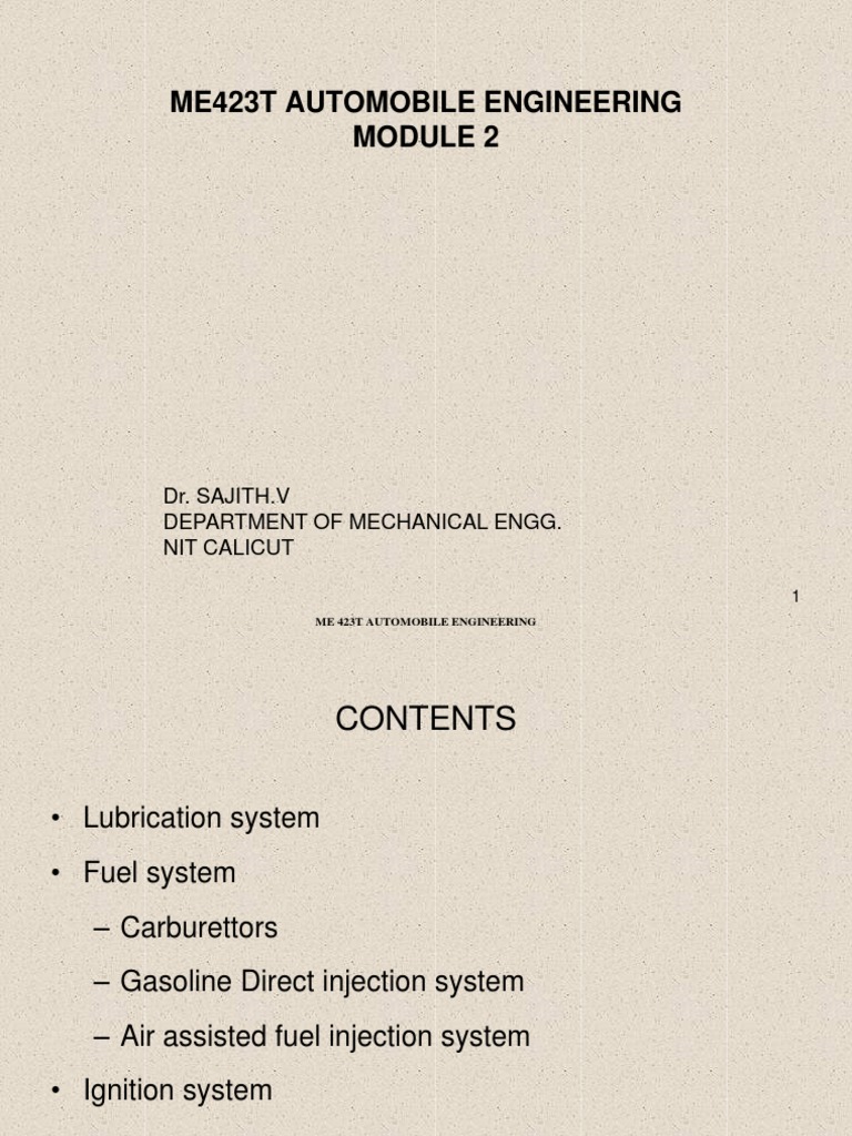 Automobile Engineering: Lubrication & Fuel Systems | PDF | Fuel ...