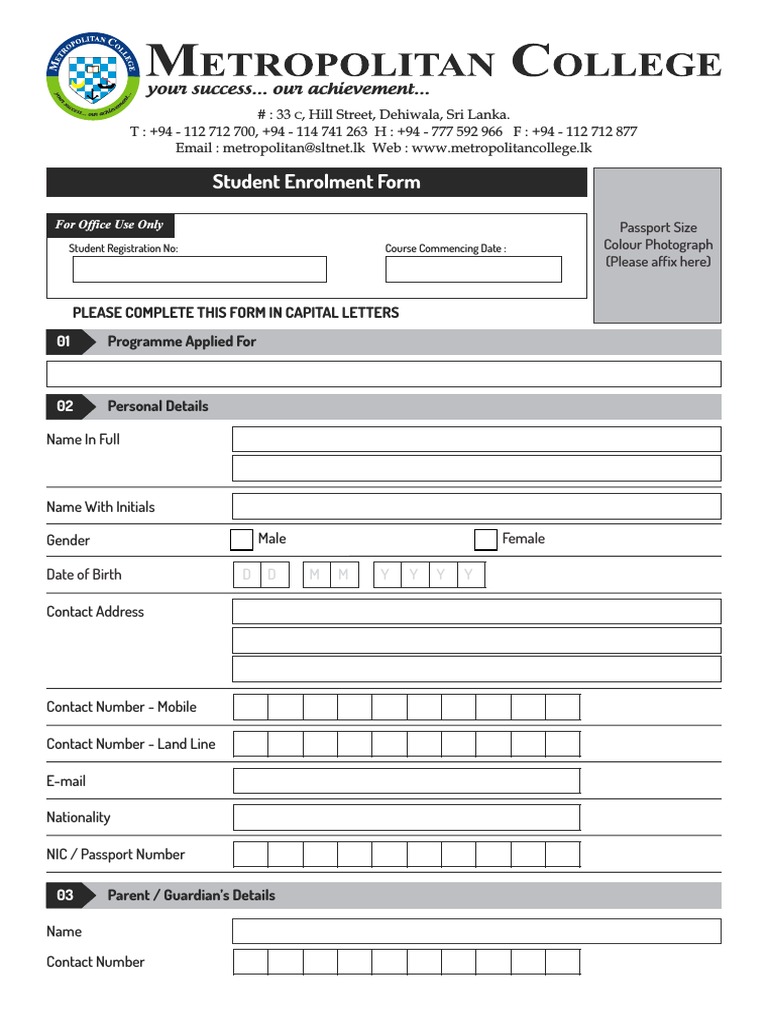 Student Enrolment Form: Your Success... Our Achievement.. | Download ...