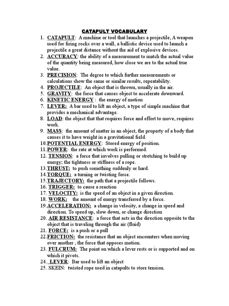 Catapult Vocabulary | PDF | Lever | Force