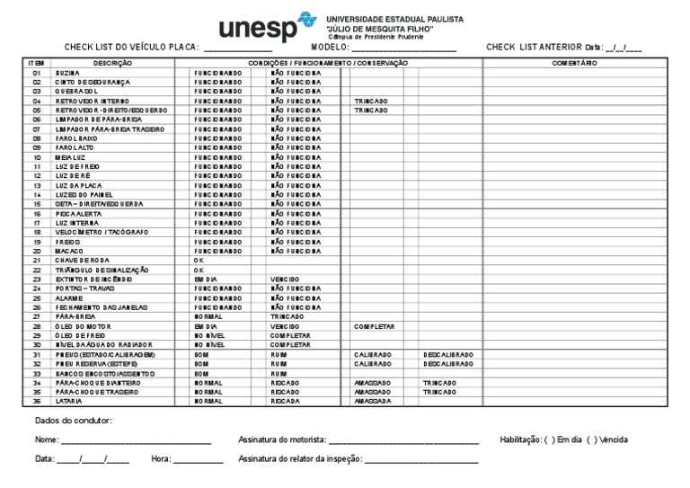 Check List Modelo | PDF