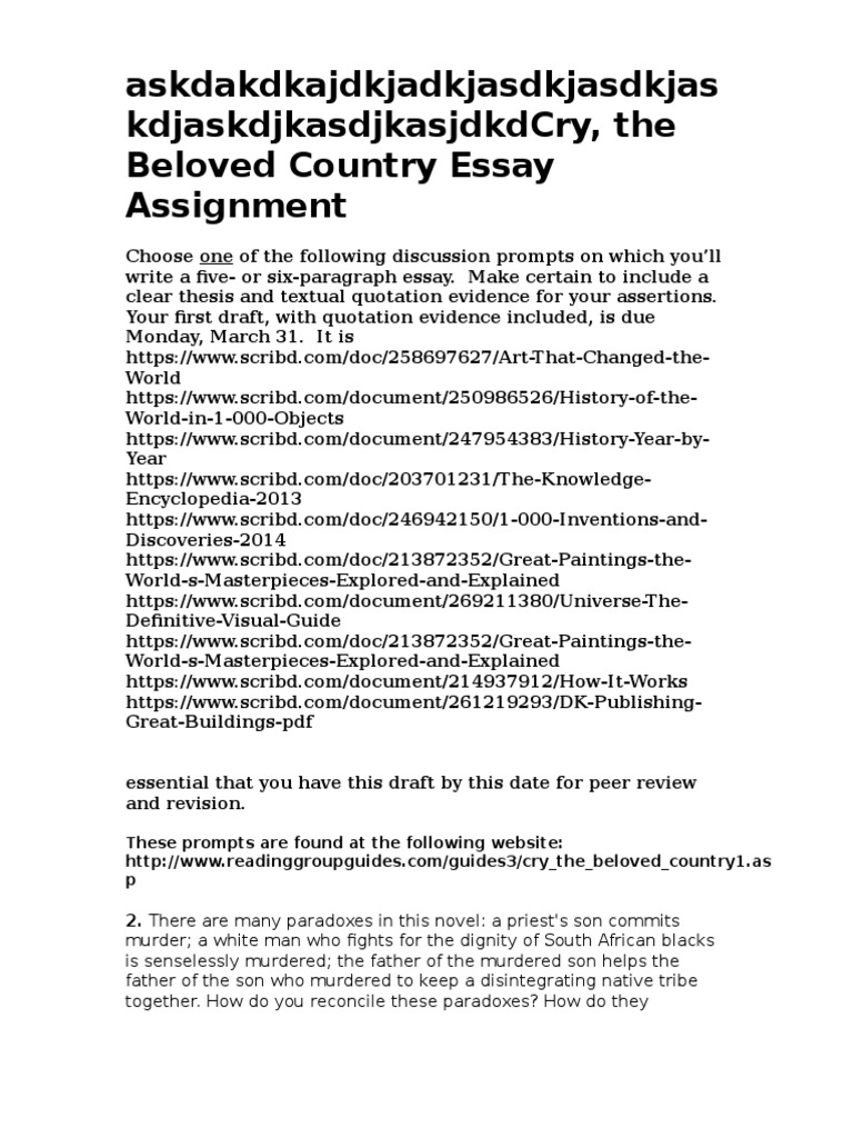 Cry Essay Prompts | PDF | Religion And Belief