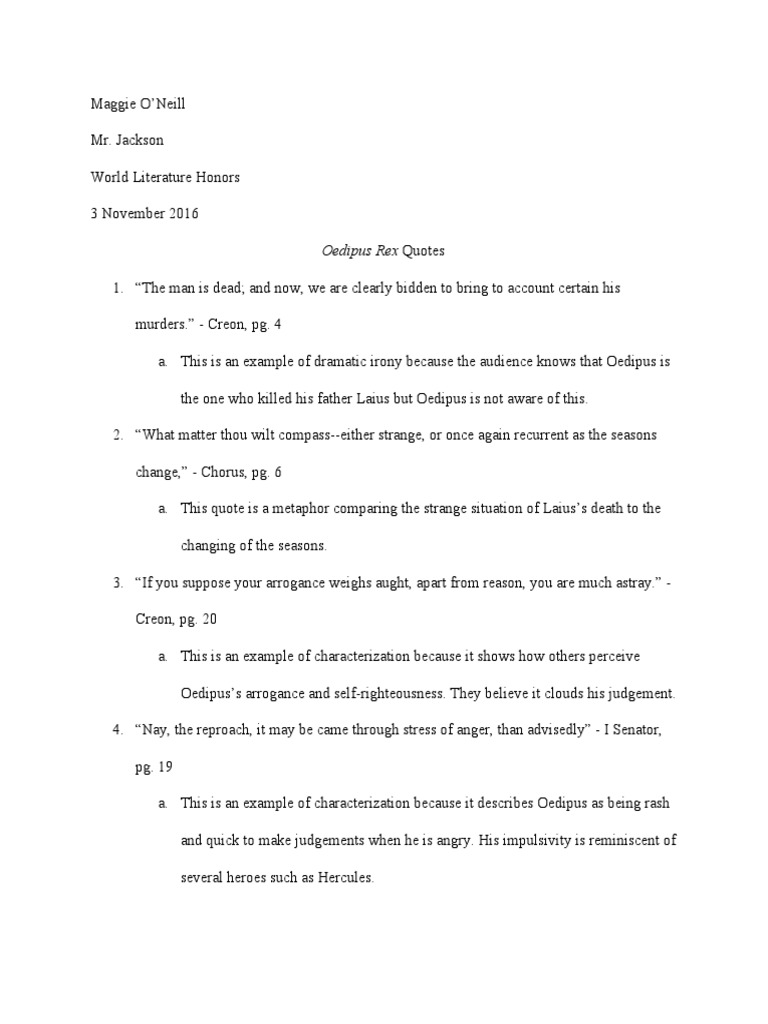 Oedipus Rex Quotes | PDF | Oedipus | Mythology Of Central Greece