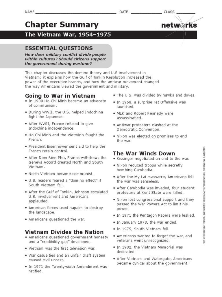 Netw Rks Chapter Summary: Essential Questions | PDF | Vietnam War ...