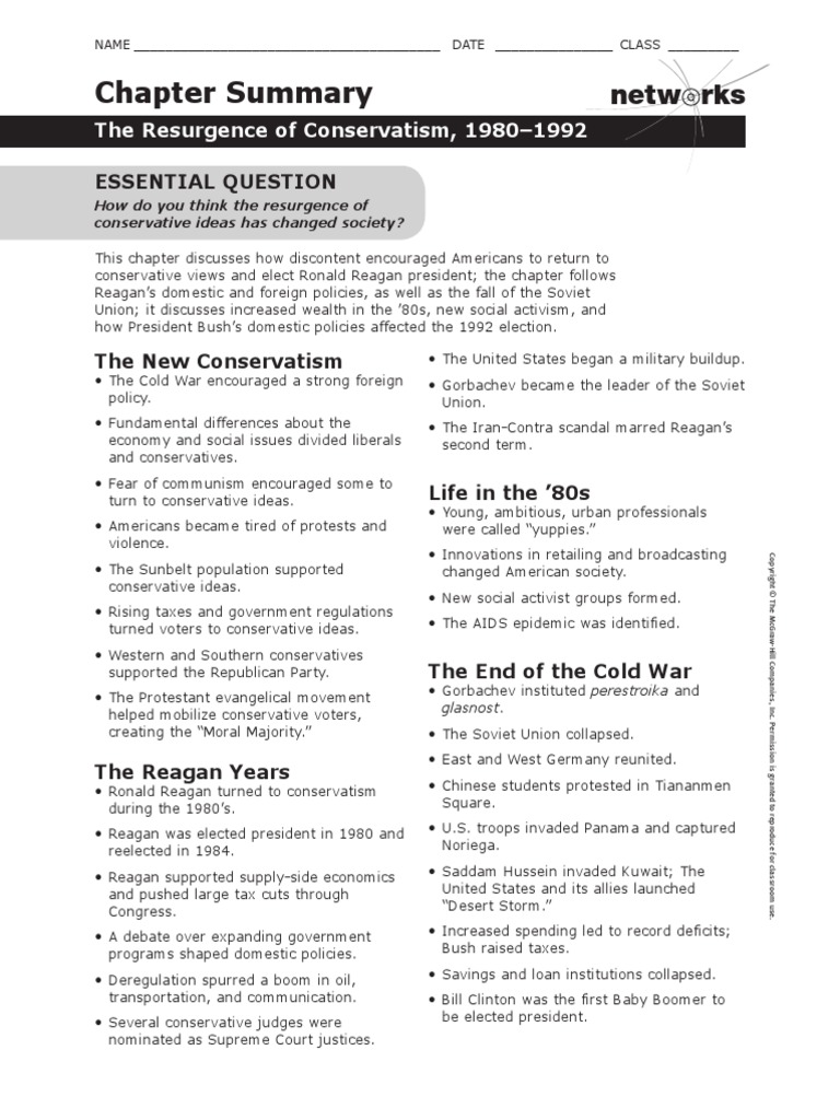 1980s - Chapter Summary | PDF | Ronald Reagan | Conservatism