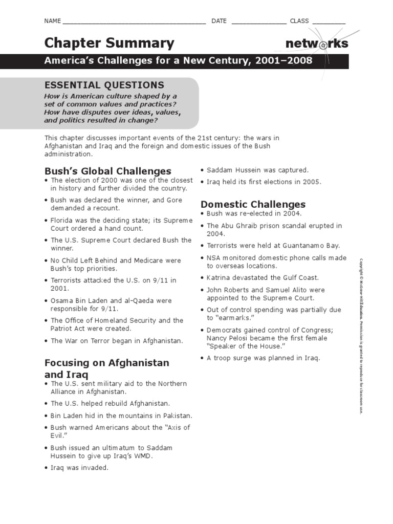 2000s - Chapter Summary | PDF | George W. Bush | American Government