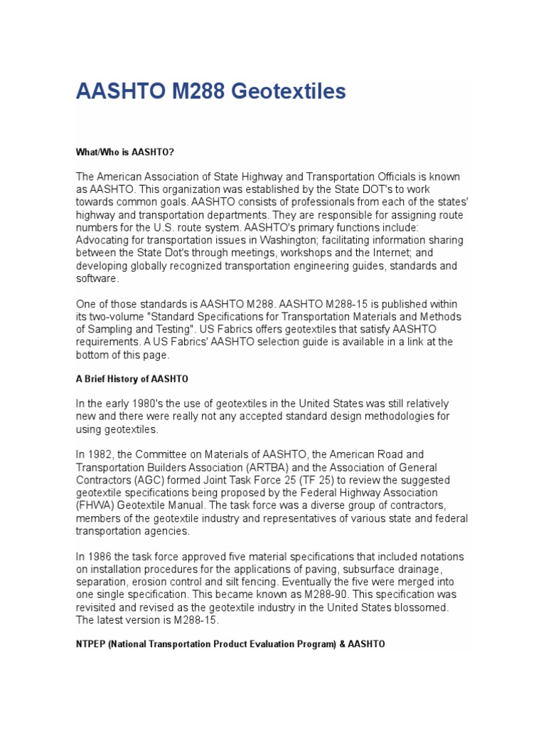 AASHTO M288 Geotextiles | PDF | Specification (Technical Standard ...