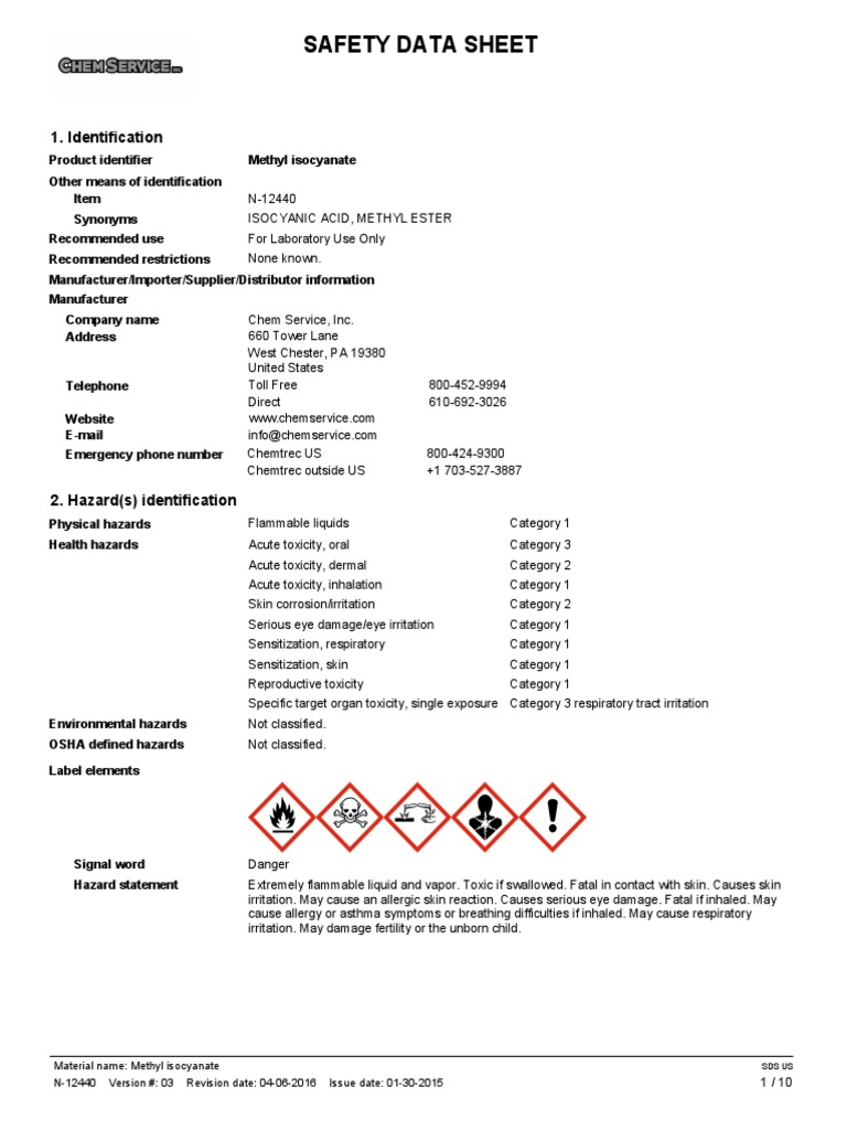Msds of MIC | PDF | Allergy | Personal Protective Equipment