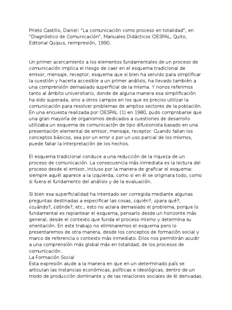 Modelo de Comunicación de Prieto Castillo | PDF | Percepción | Comunicación