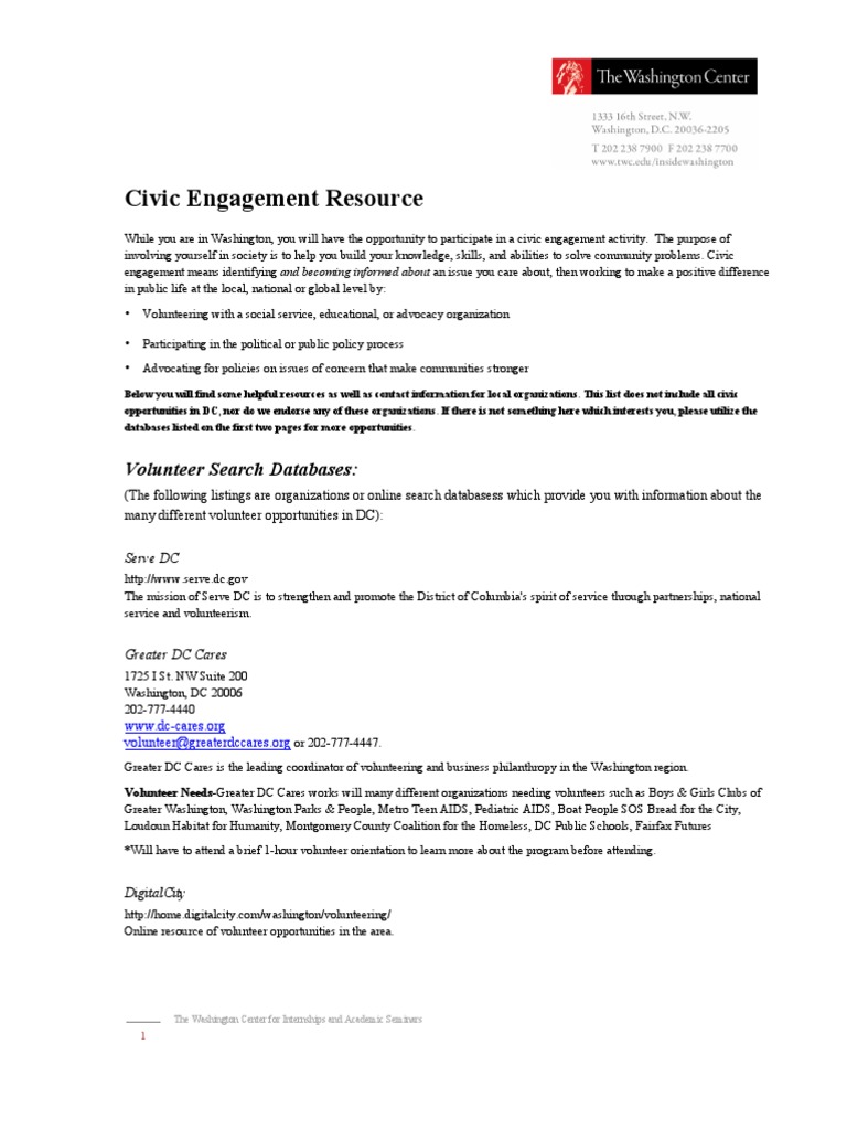 DC Civic Engagement & Volunteer Guide | PDF | Volunteering | Civic ...