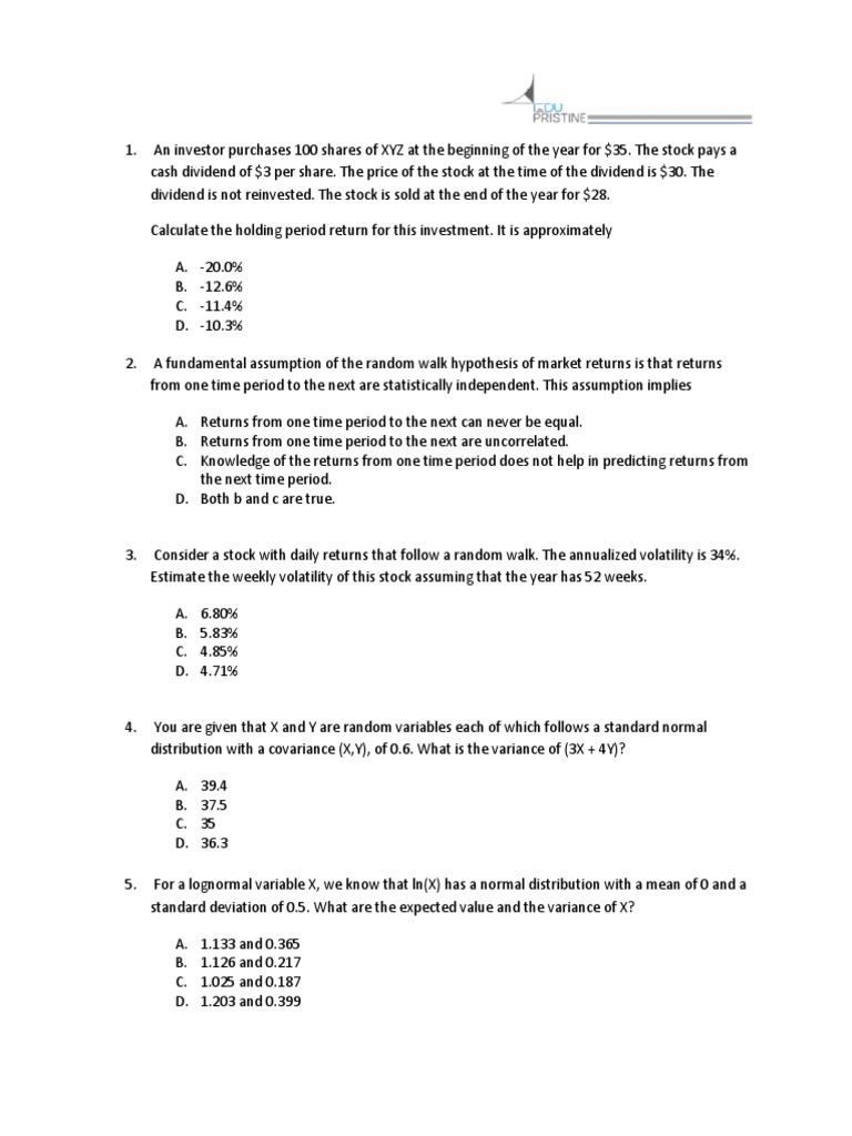 Samlpe Questions Quants FRM I PDF | PDF | Correlation And Dependence | Variance