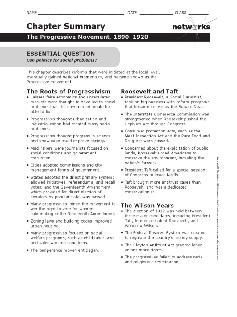 Progressivism - Chapter Summary | PDF | Progressivism | Theodore Roosevelt