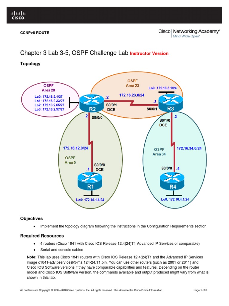 Chapter 3 Lab 3-5, OSPF Challenge Lab: Topology | PDF | Router (Computing) | Ip Address