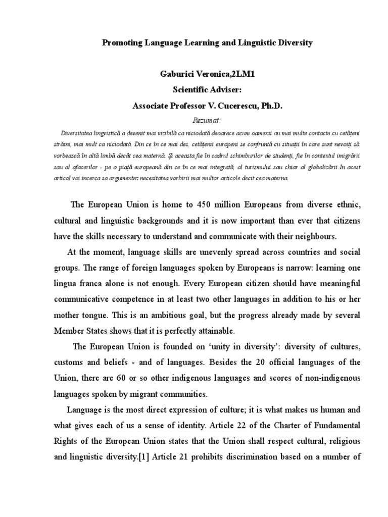 Promoting Language Learning and Linguistic Diversity | PDF ...