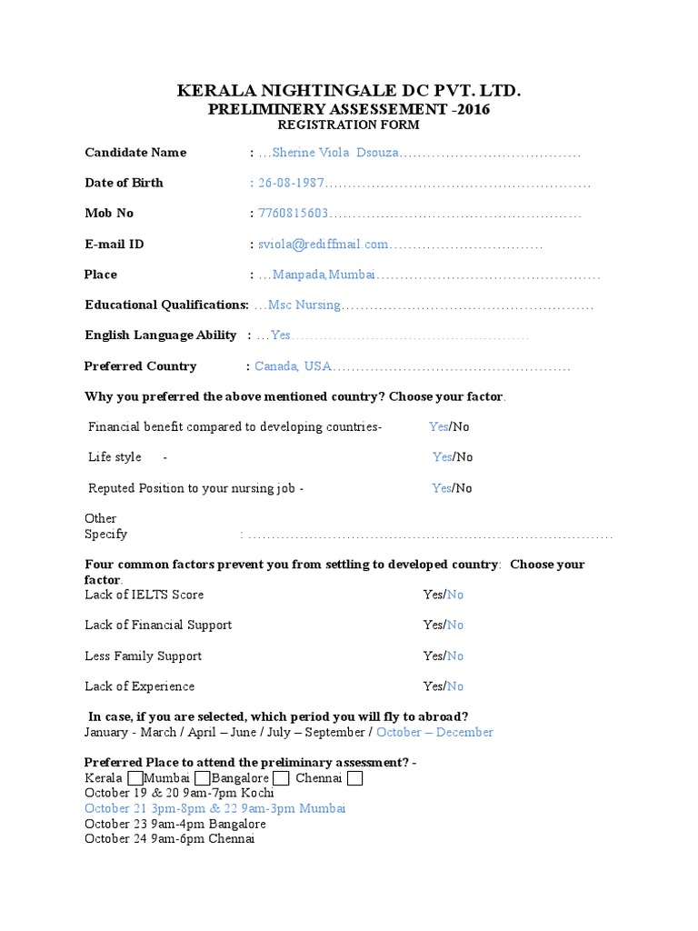 Registration Form For Assessment | PDF | International English Language ...