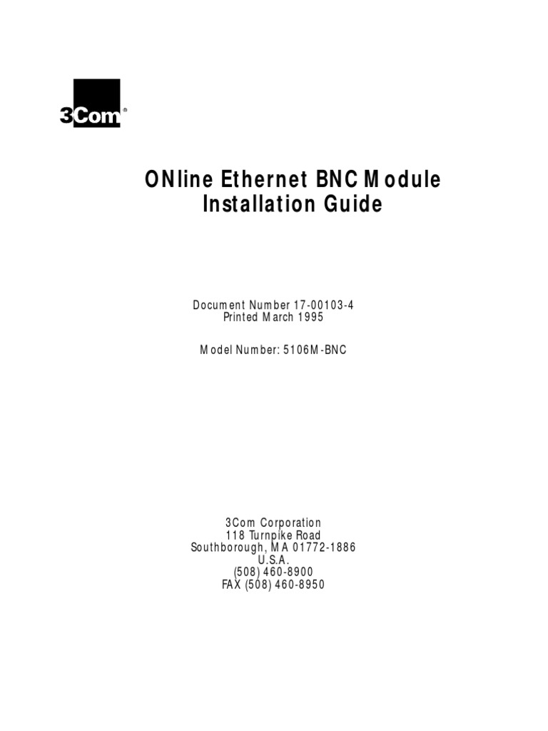 Online Ethernet BNC Module Installation Guide: Document Number 17-00103 ...