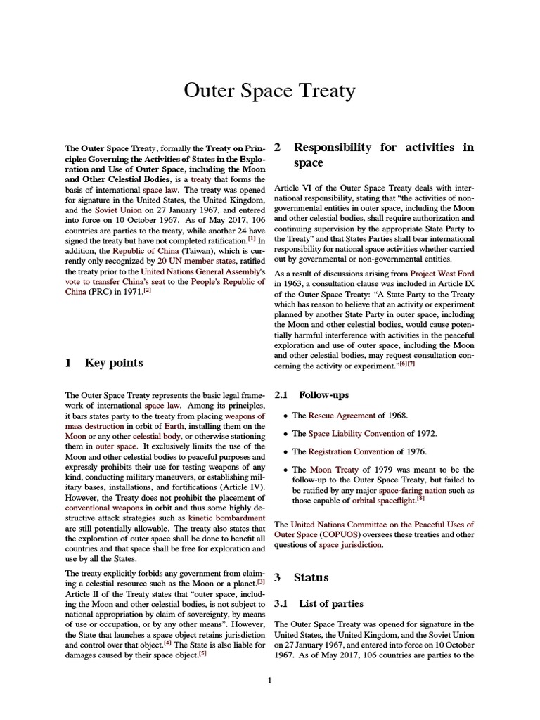Outer Space Treaty | PDF