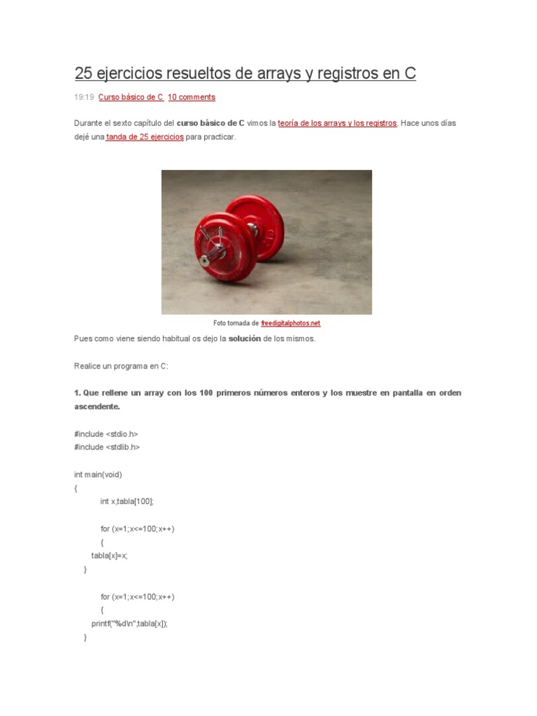 25 Ejercicios Resueltos de Arrays y Registros en C | PDF | Matriz (Matemáticas) | Programación ...