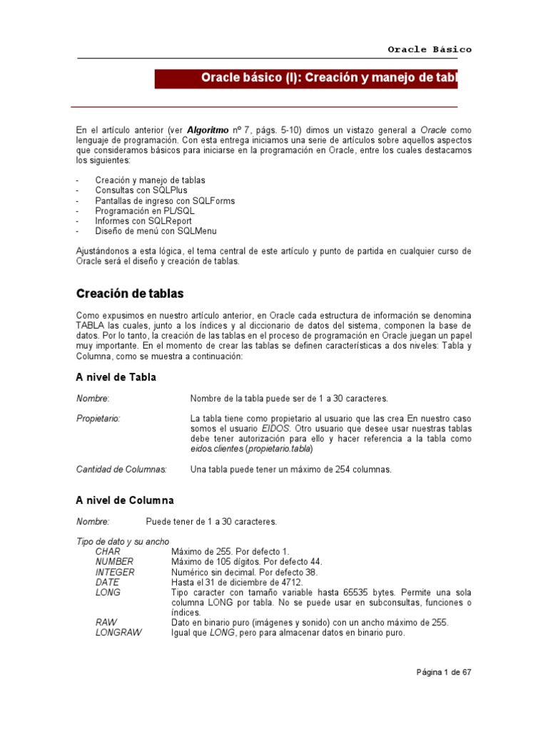 Manual de Oracle | PDF | SQL | Tabla (base de datos)