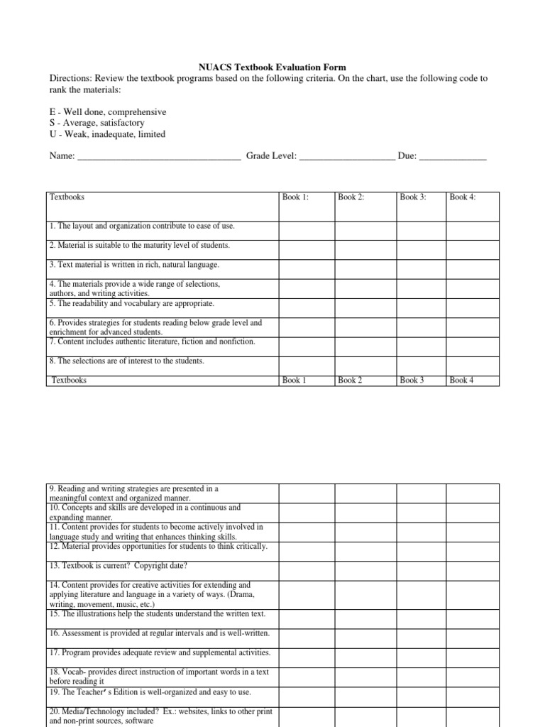 Textbook Evaluation Form | PDF | Textbook | Books