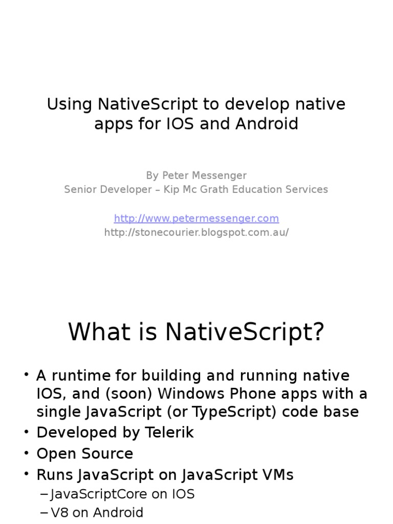 Using Nativescript To Develop Native Apps For Ios and Android | PDF ...