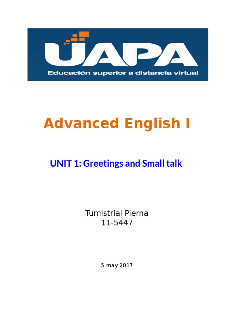 Advanced English I: UNIT 1: Greetings and Small Talk | Download Free ...