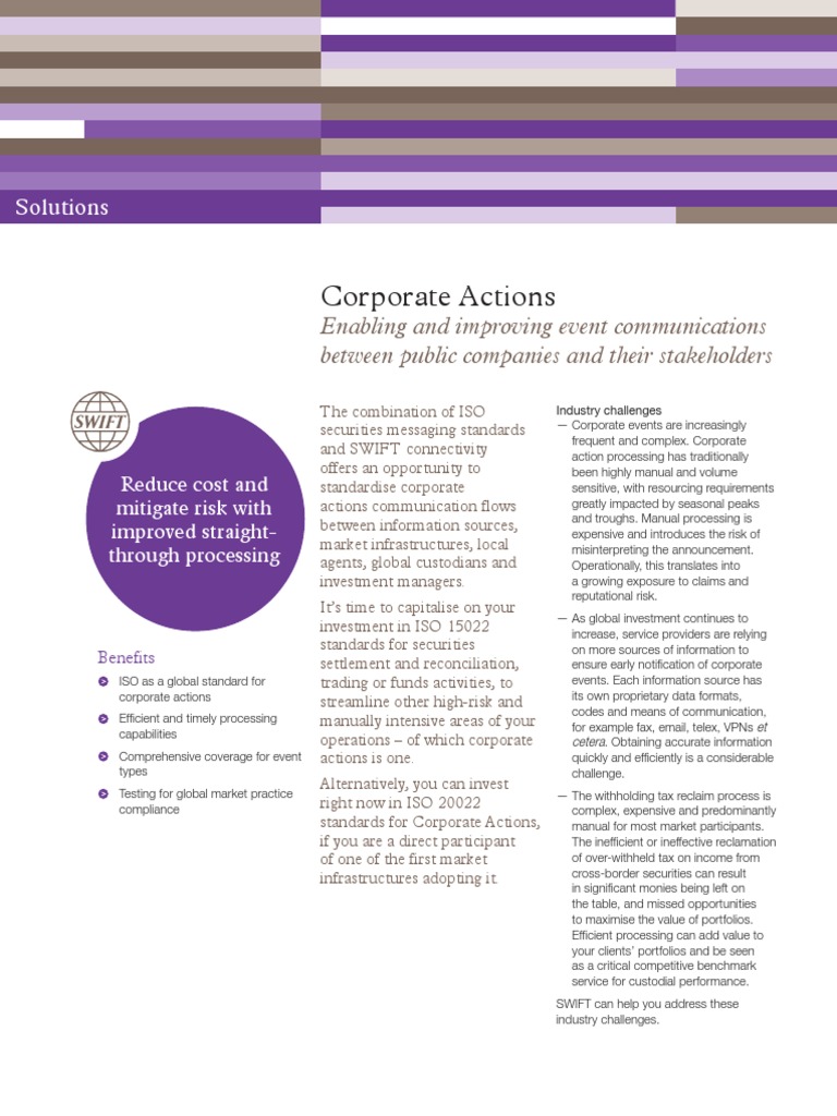 Swift Messaging Factsheet Corporateactions56104 | PDF | Corporate ...