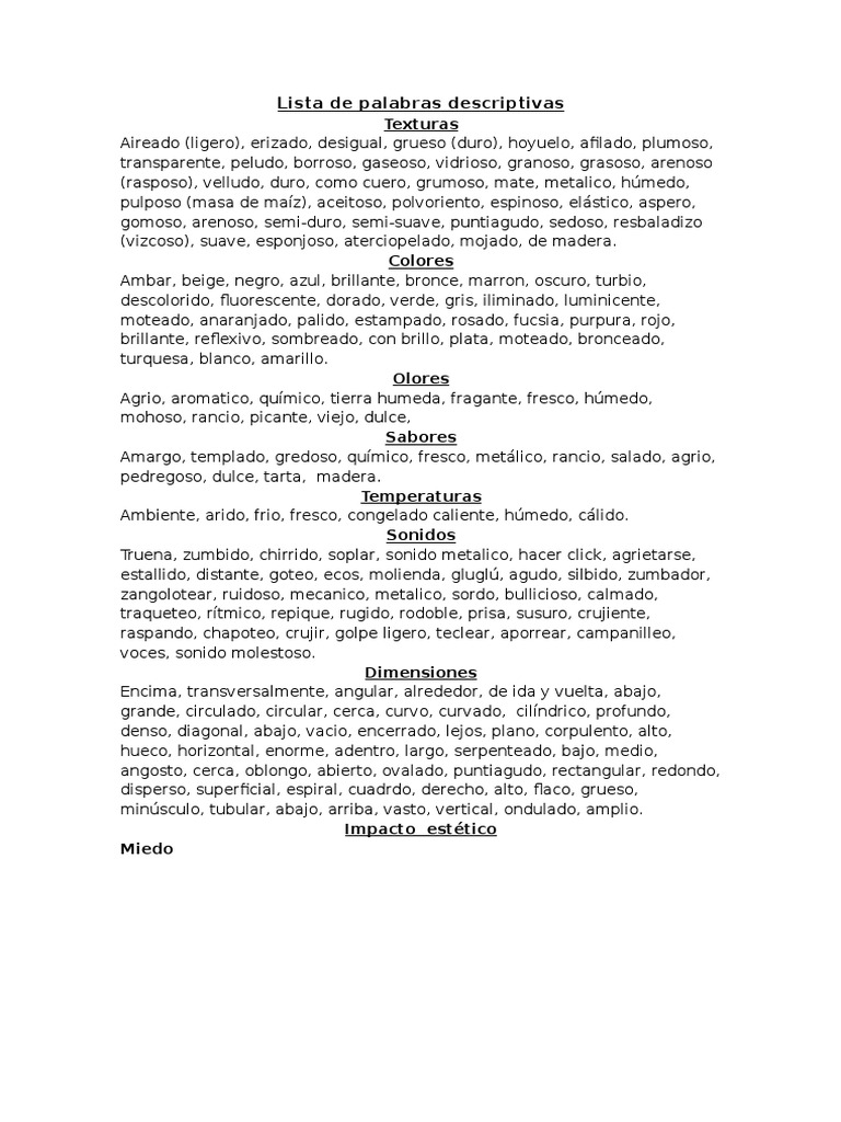 Palabras Descriptivas en Español | PDF