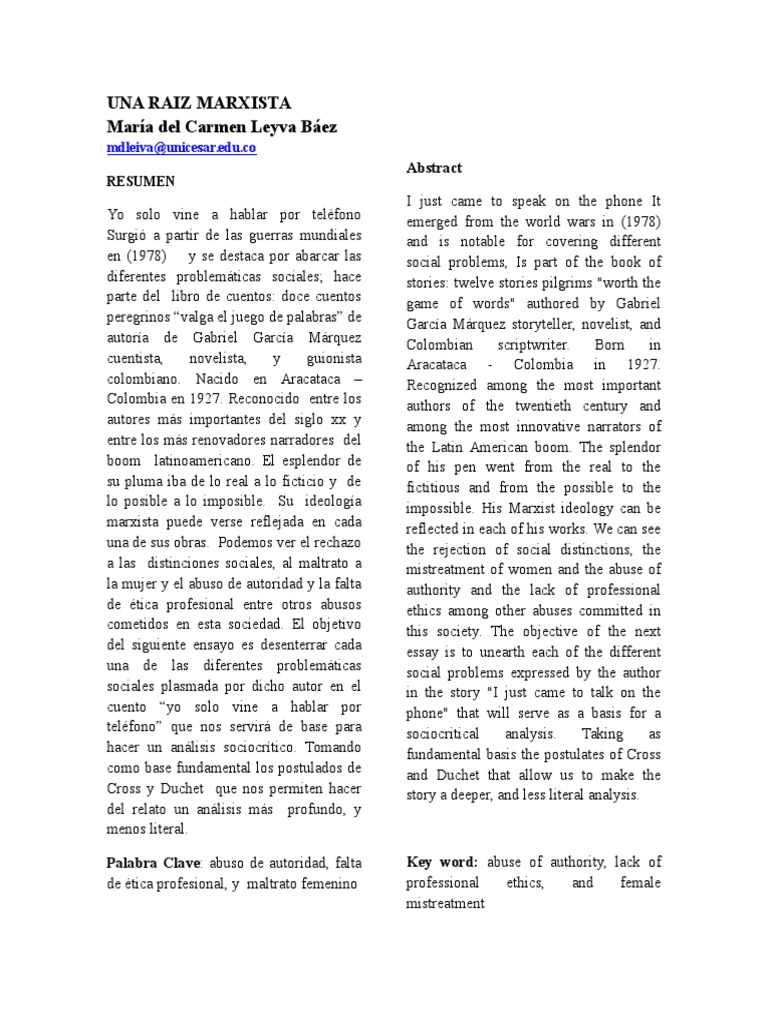 Análisis sociocrítico de García Márquez | PDF | Ciencias sociales ...