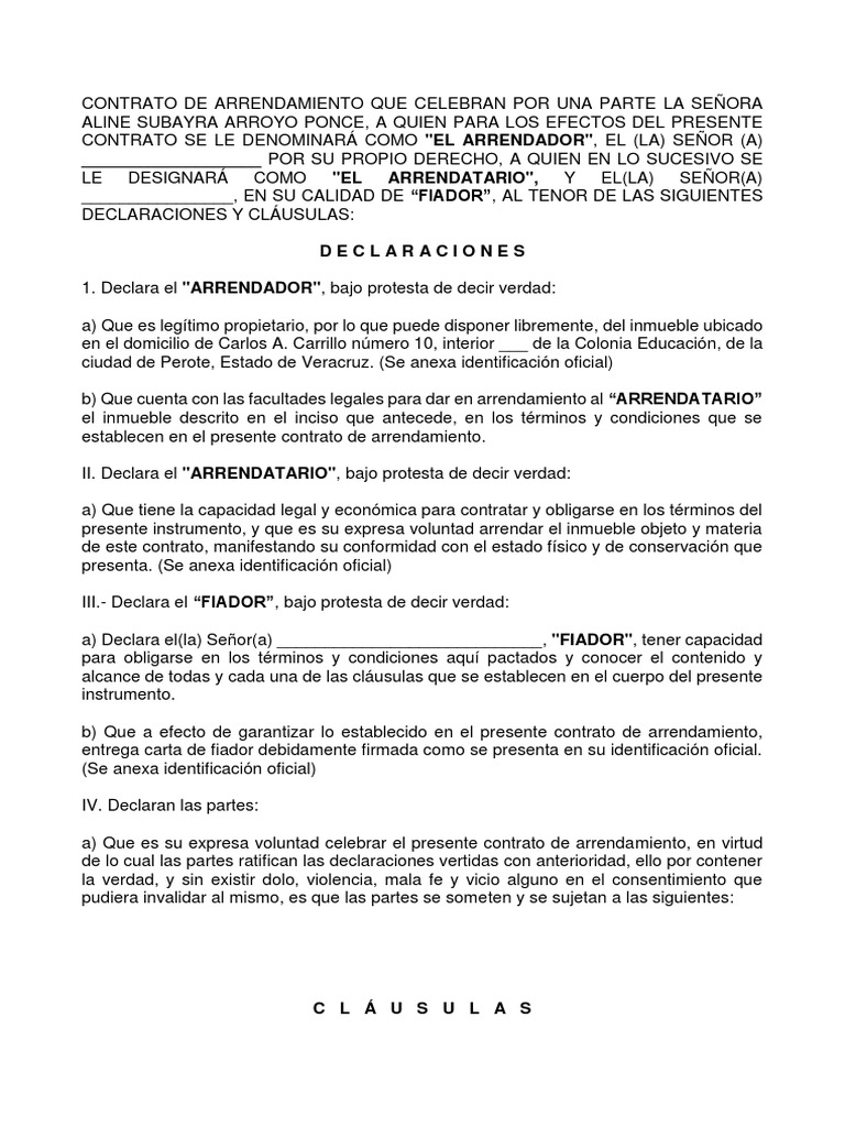MACHOTE CONTRATO DE ARRENDAMIENTO 01.docx | Alquiler | Pagos