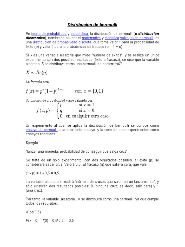 Distribucion de Bernoulli | PDF | Teoría de probabilidad | Teoría ...