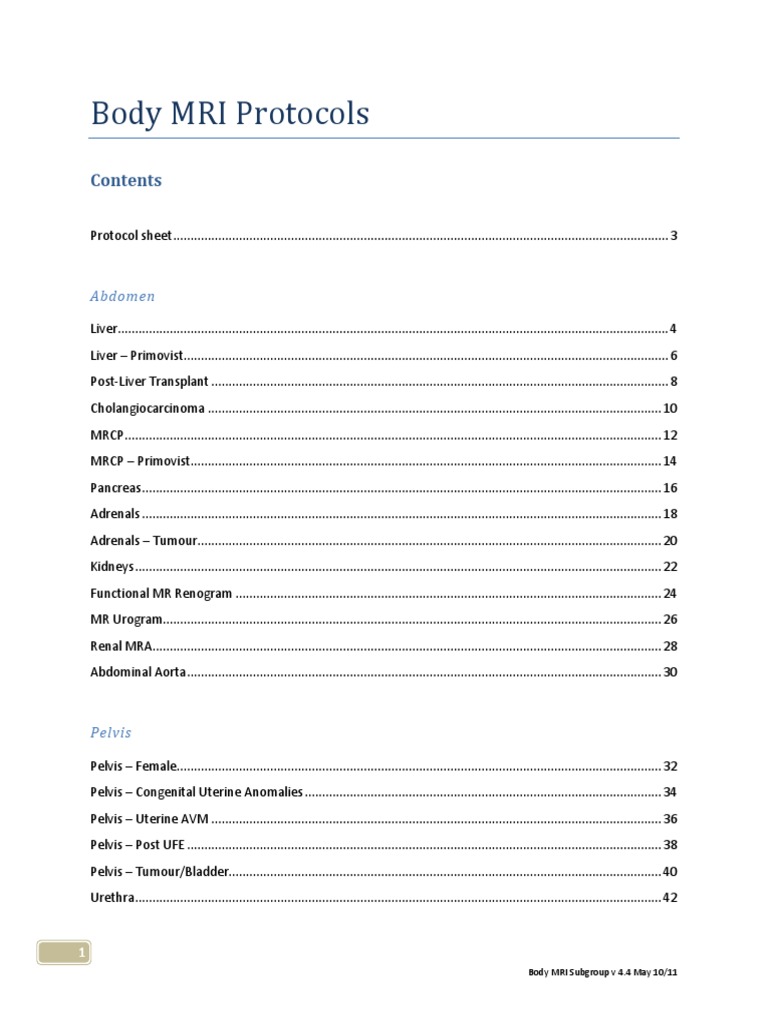 Body MRI Protocols | PDF | Pancreas | Abdomen