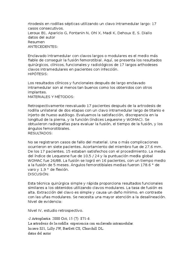 Artrodesis de rodilla con clavo intramedular | PDF | Rodilla | Sistema ...