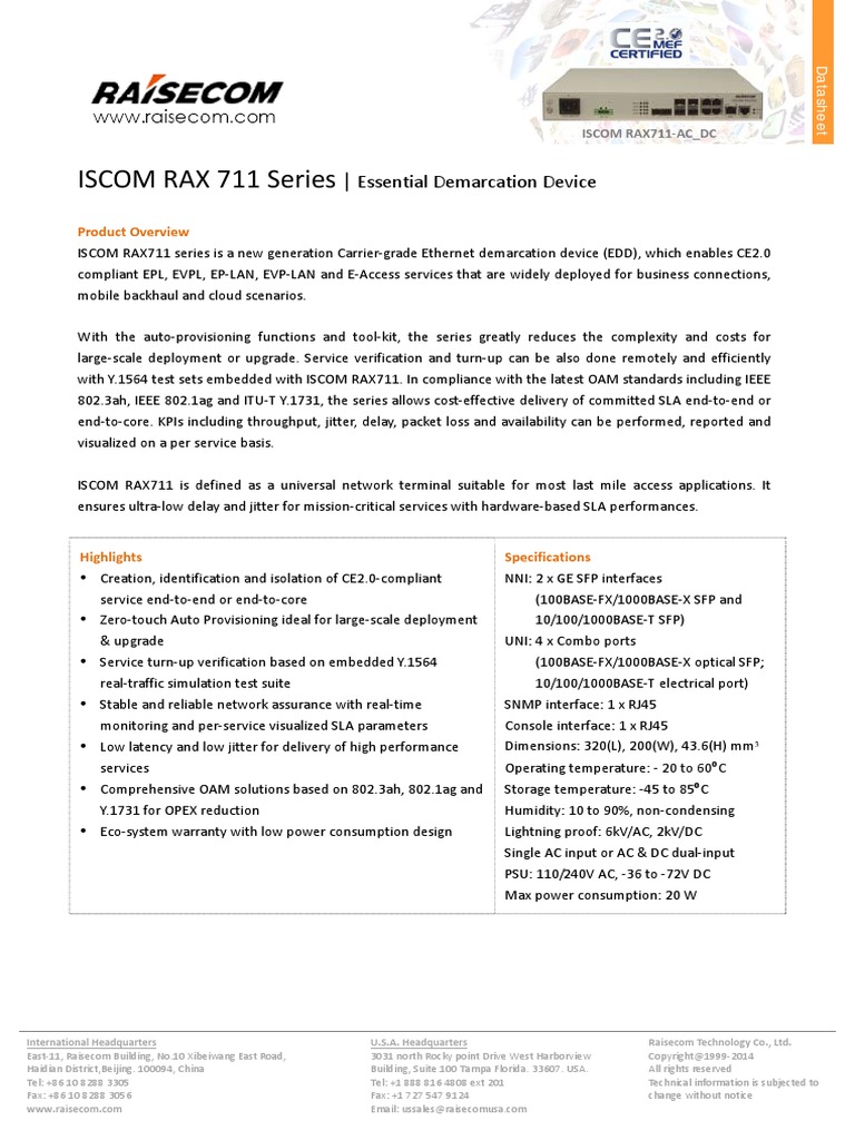 RC - DS - Iscom Rax711 - 20140101 | PDF | I Pv6 | Ethernet