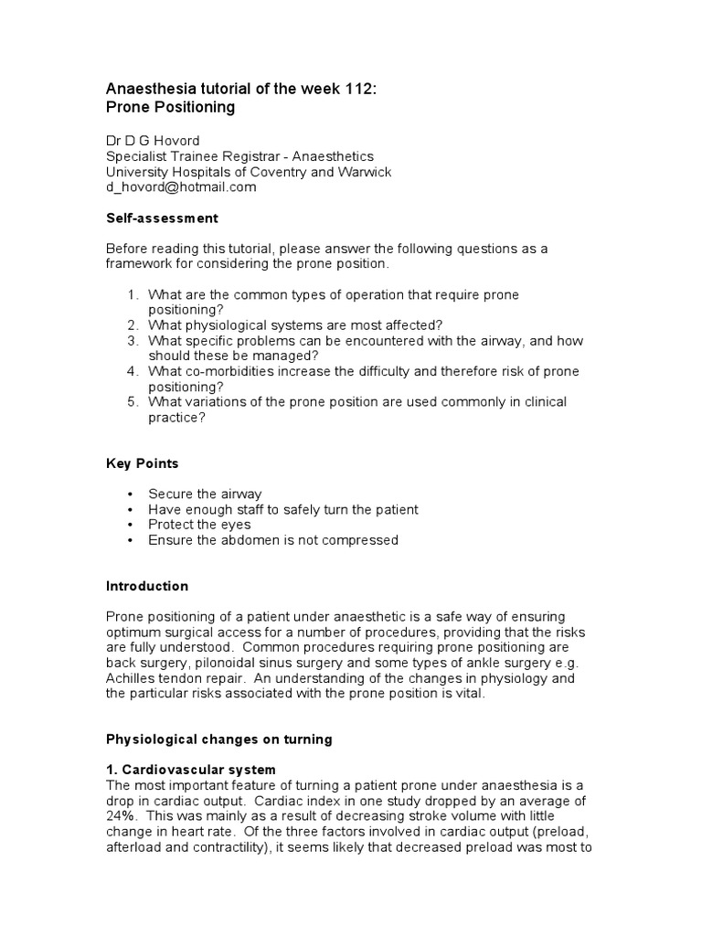 112 Prone Positioning | PDF | Heart | Anesthesia