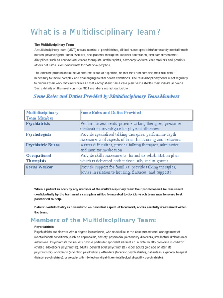 Multidisciplinary Team | PDF | Psychiatrist | Mental Health Professional