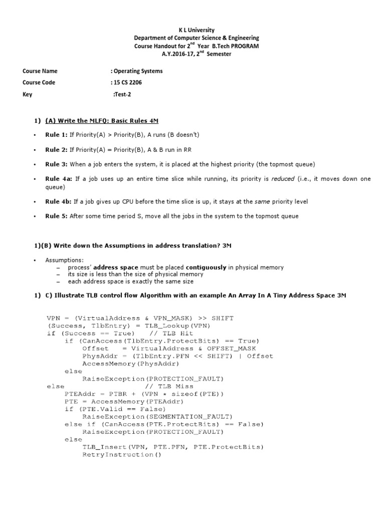 Os Test 2 Key | Download Free PDF | Cpu Cache | Scheduling (Computing)