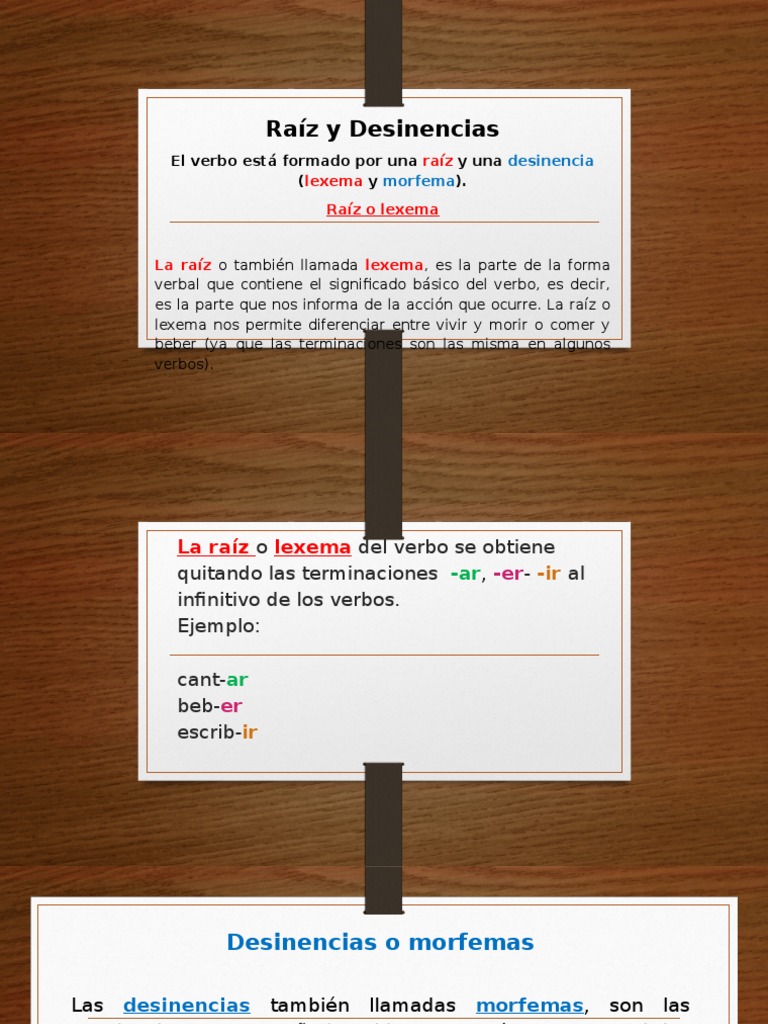 Raíz y Desinencias en Verbos | PDF | Verbo | Relaciones sintácticas