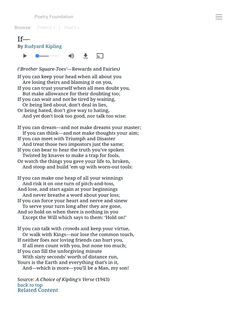 If - by Rudyard Kipling Poetry Foundation PDF | PDF