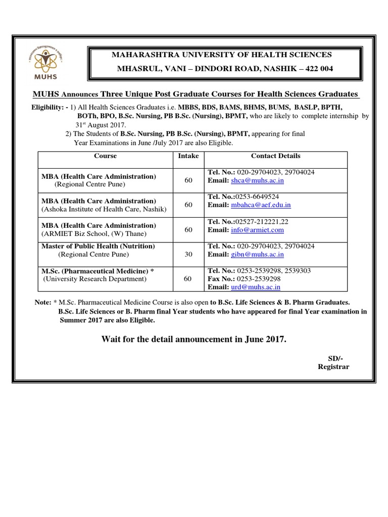 MUHS PG Courses 23052017 PDF | PDF