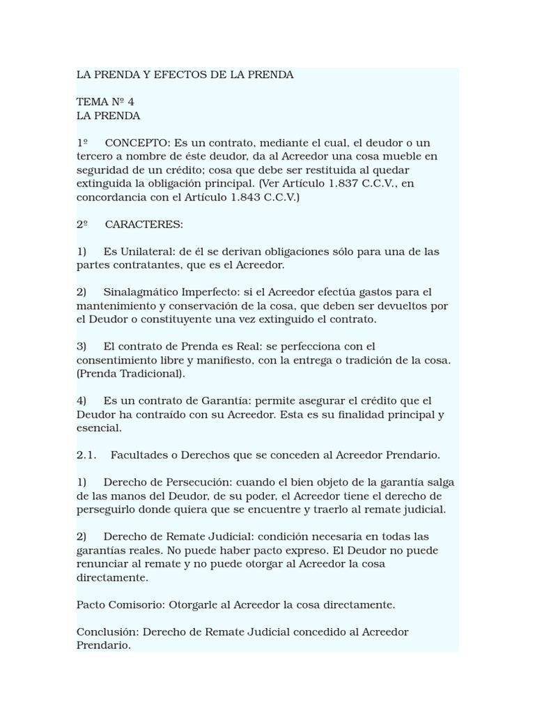 La Prenda y Efectos de La Prenda | Pagos | Posesión (Ley)