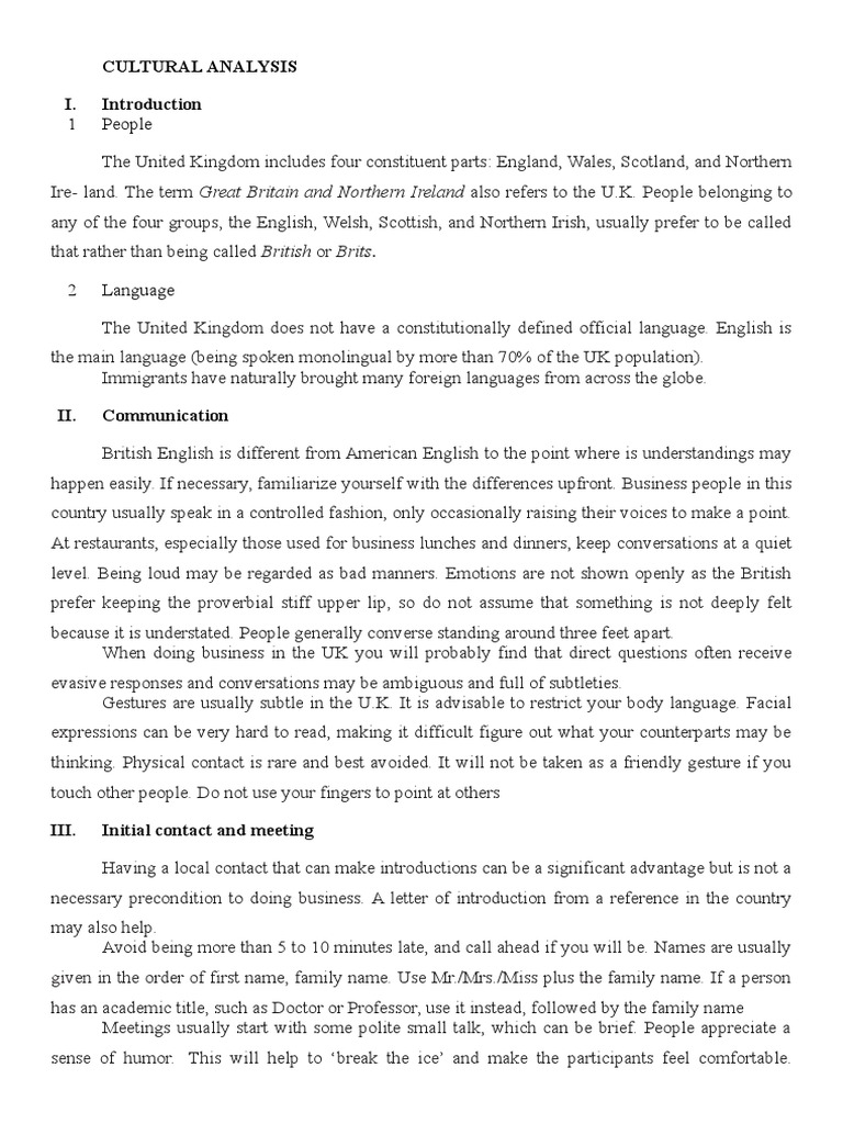 Cultural Analysis | PDF | United Kingdom | Negotiation
