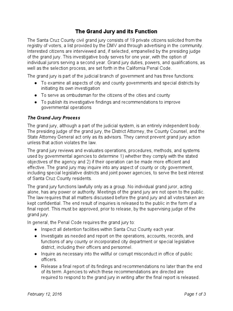 The Grand Jury and Its Function PDF | PDF | Grand Jury | Law