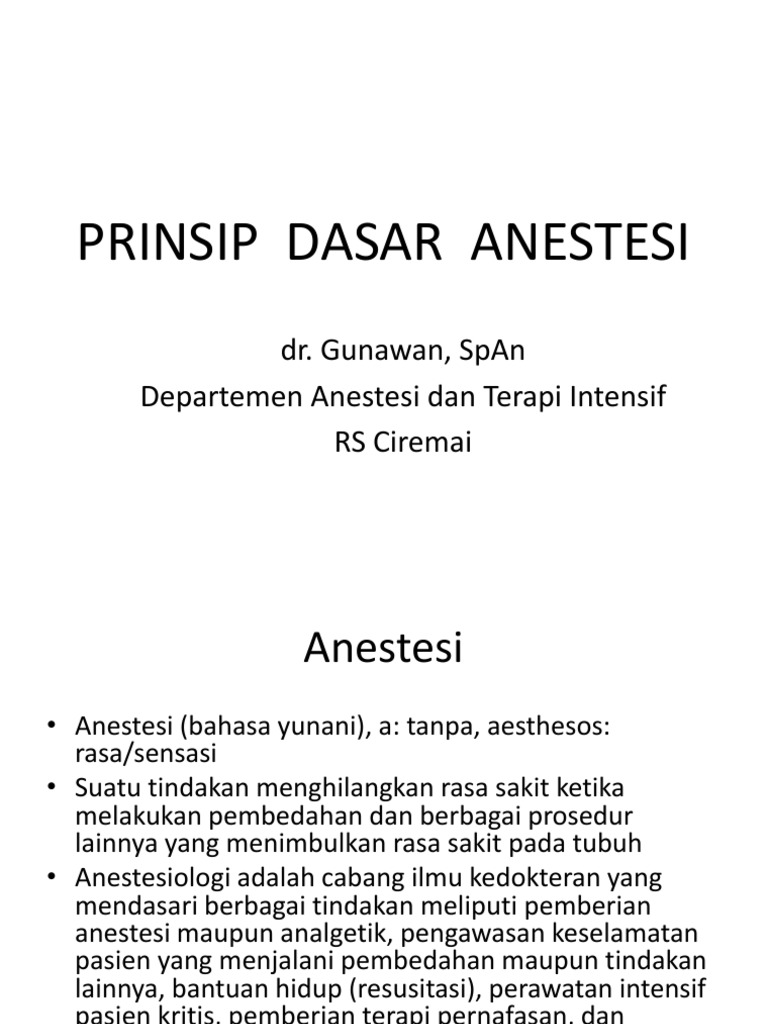Prinsip Dasar Anestesi | PDF