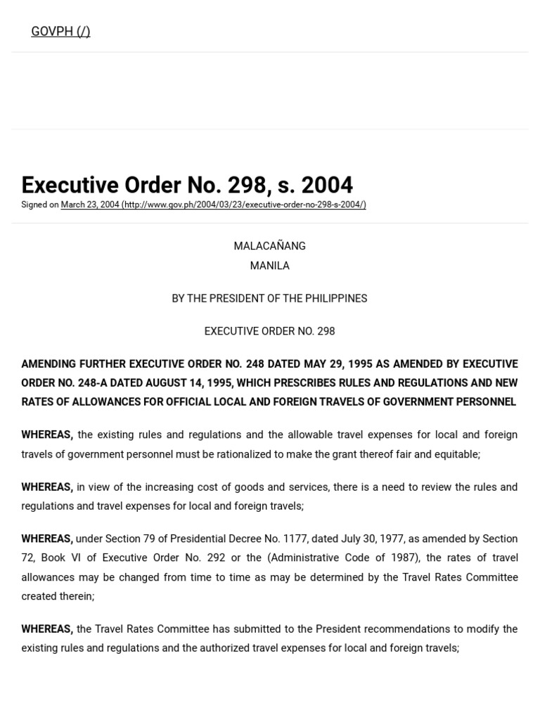 Executive Order No. 298, S_local Travel | Social Institutions | Society