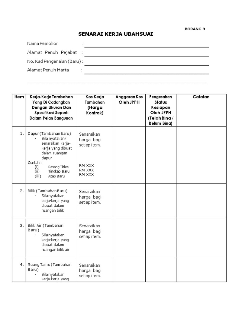 Borang - 9-Ubahsuai PDF | PDF
